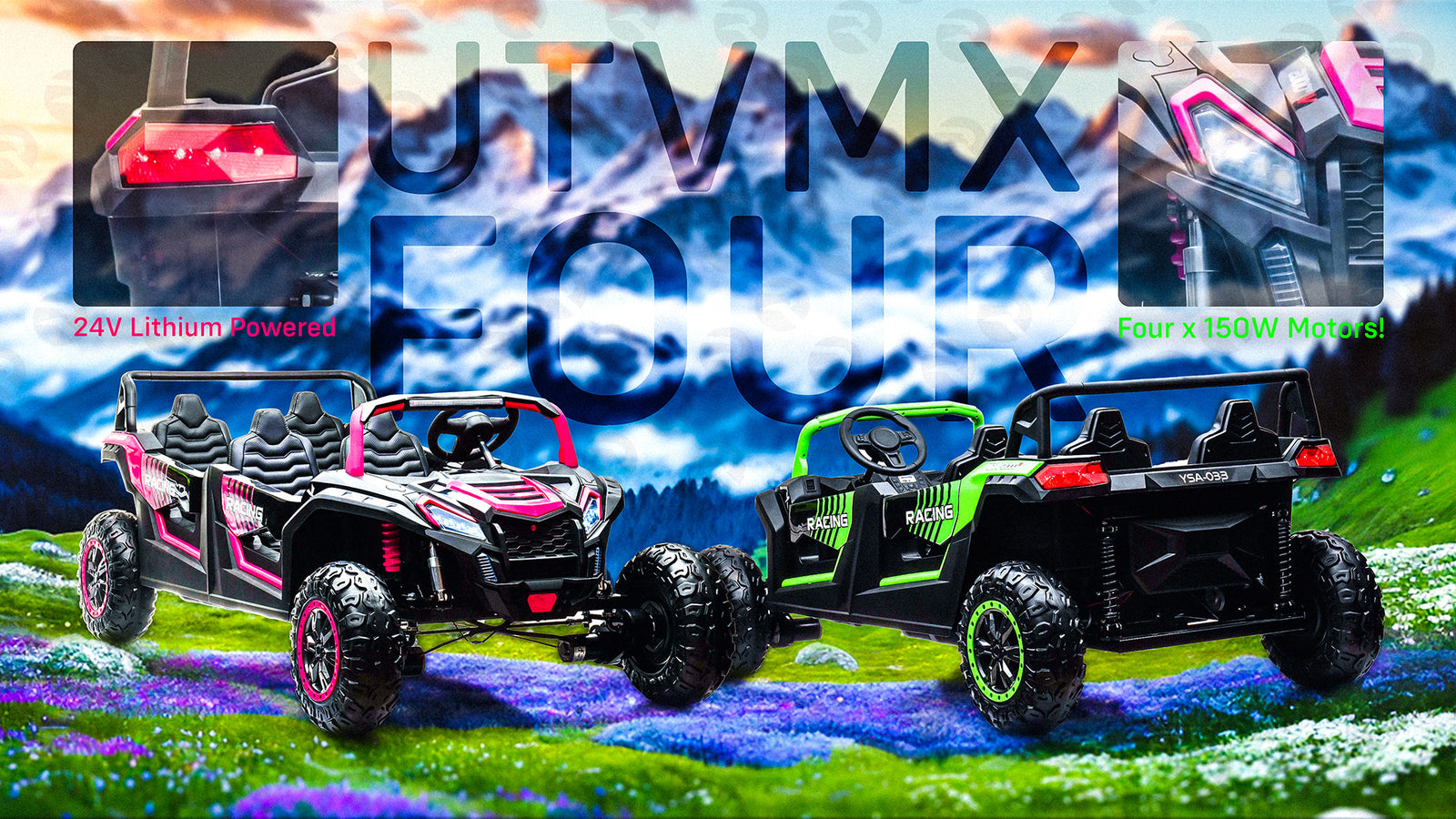 24V RiiRoo OneMX-4 UTV Kids Electric Ride On with 4 Seats
