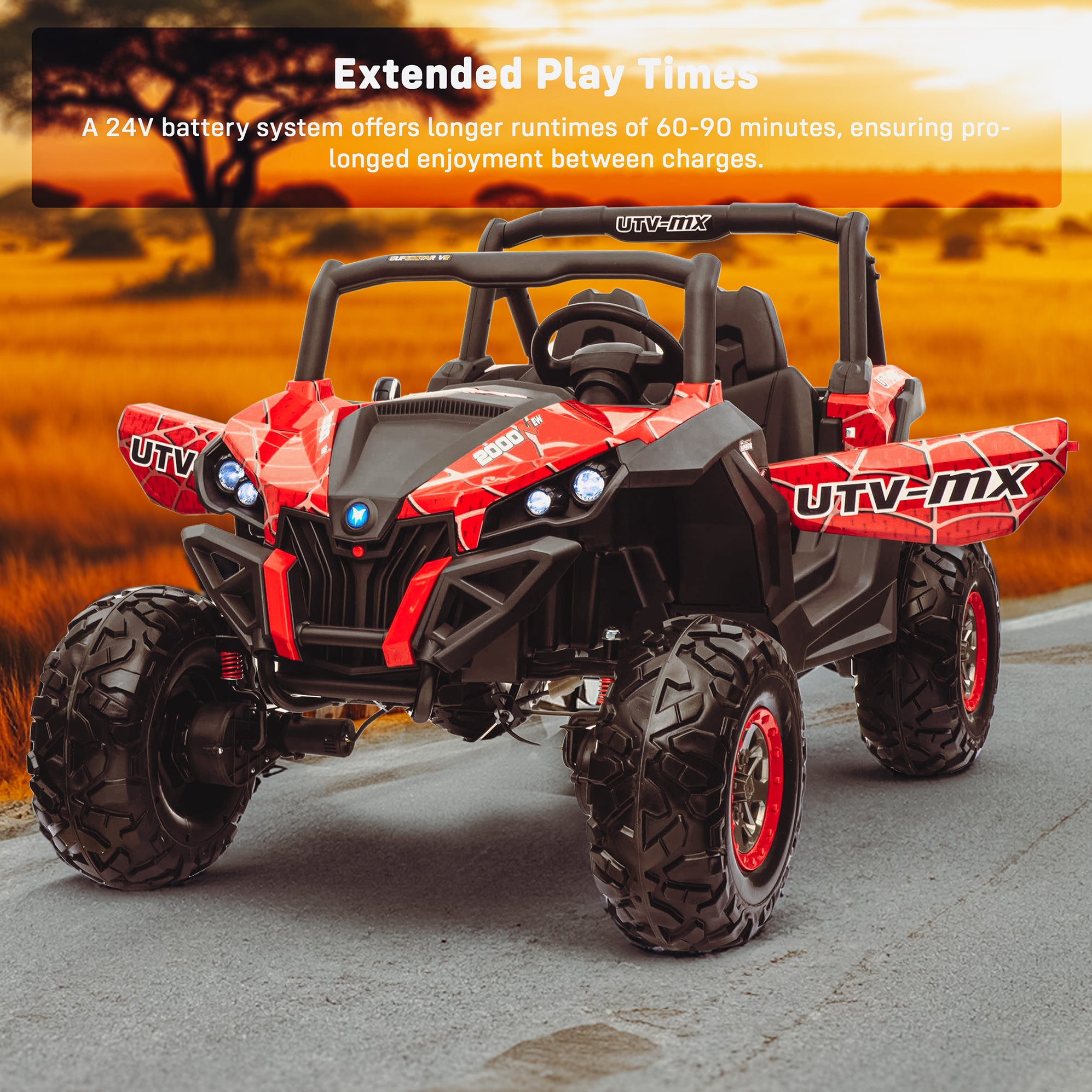 RiiRoo MaxPow 24V Battery Electric UTV-MX Ride On Car Buggy in Blue