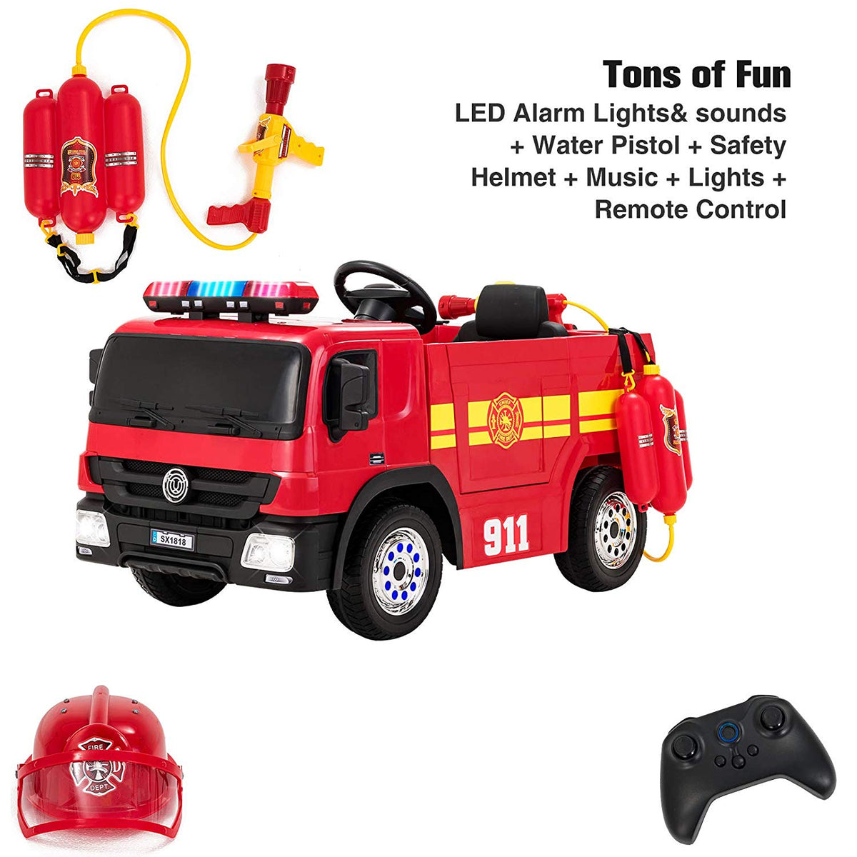 RiiRoo 12V Battery Electric Fire Engine With Remote Control