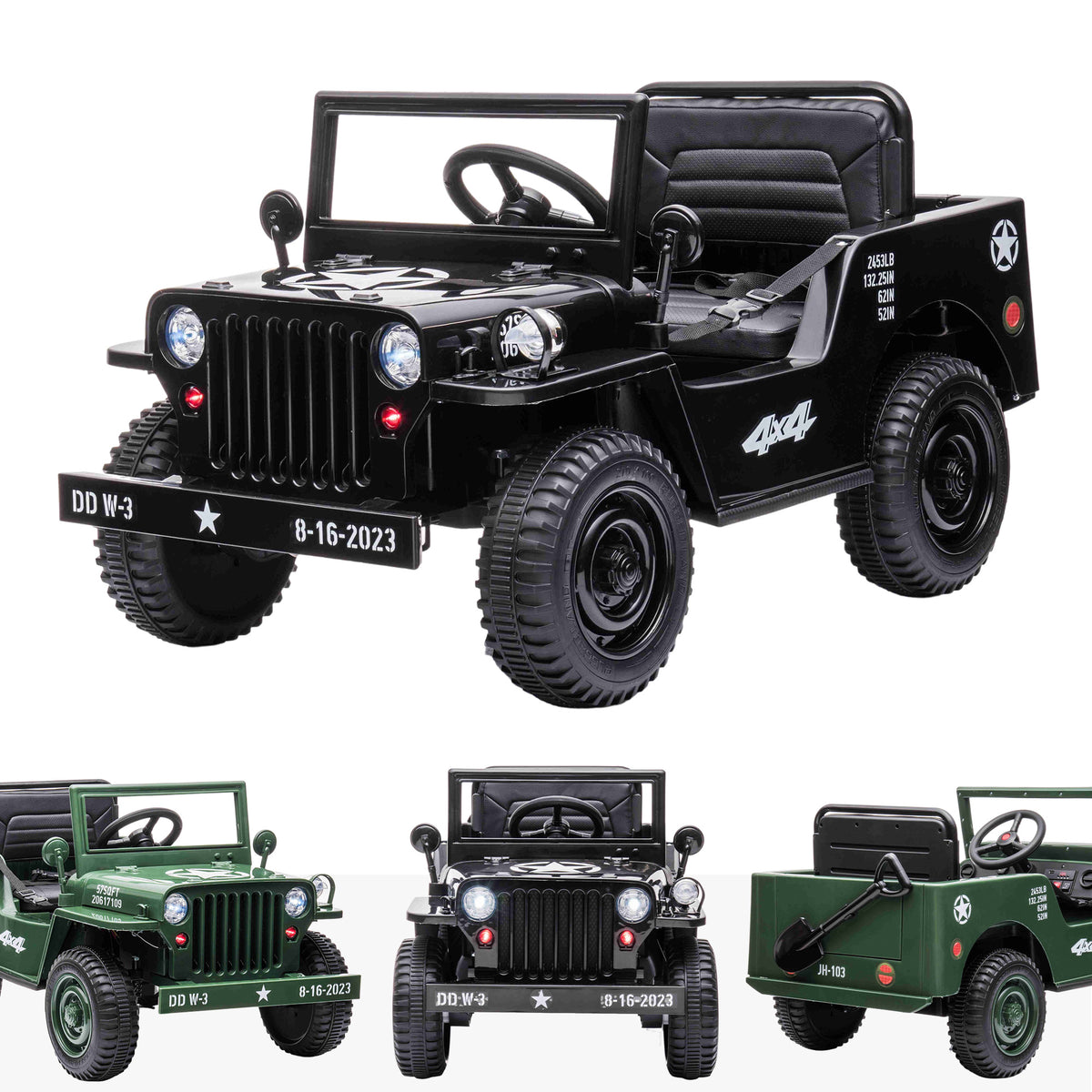 Kids RiiRoo 12V 4WD Off-Road Army Jeep - Mini