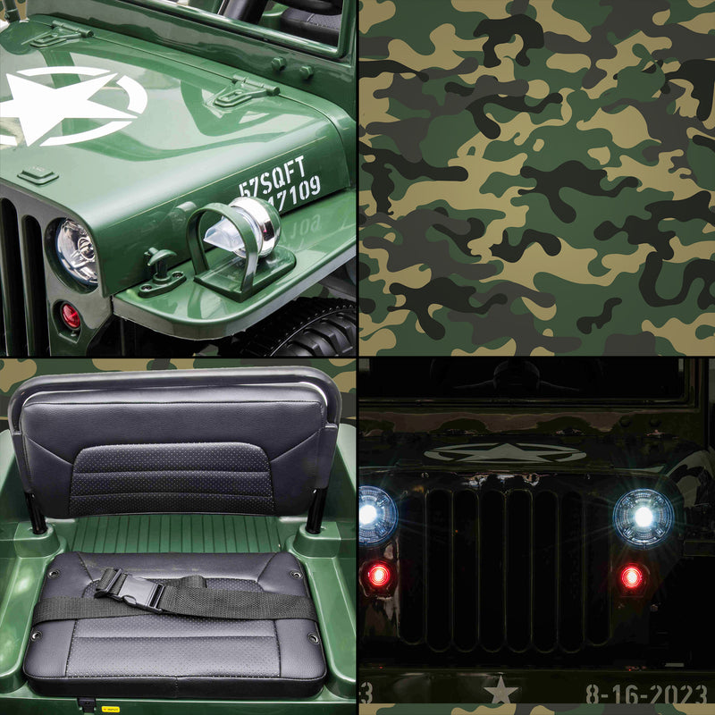 Kids RiiRoo 12V 4WD Off-Road Army Jeep - Mini