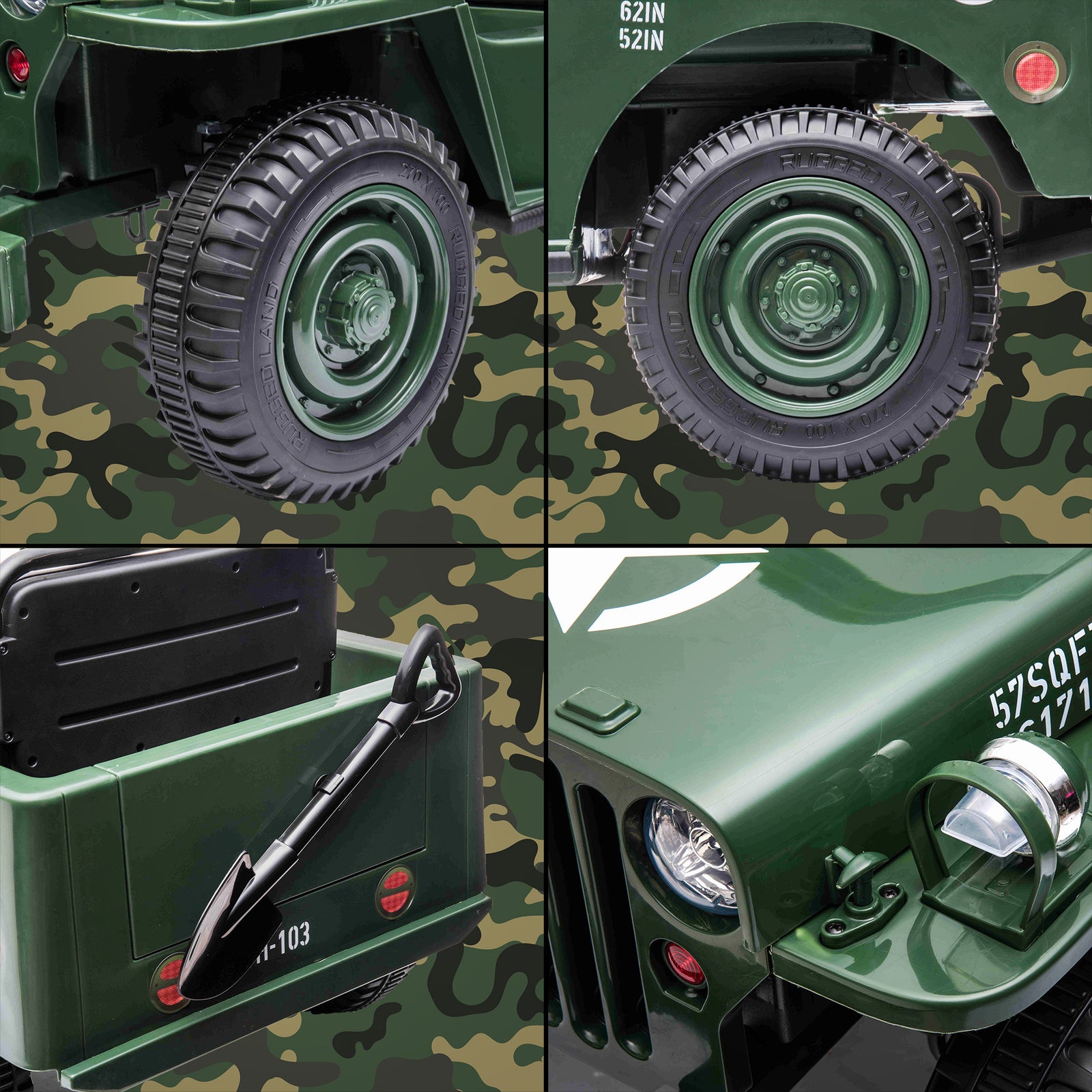 Kids RiiRoo 12V 4WD Off-Road Army Jeep - Mini