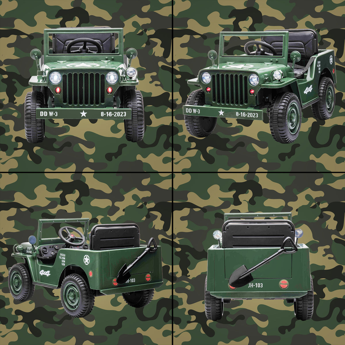 Kids RiiRoo 12V 4WD Off-Road Army Jeep - Mini